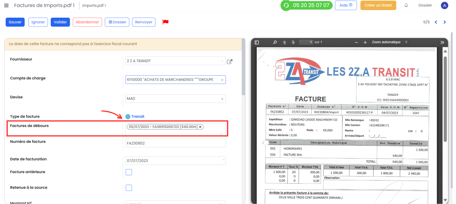 Traitement de la facture transitaire - experio