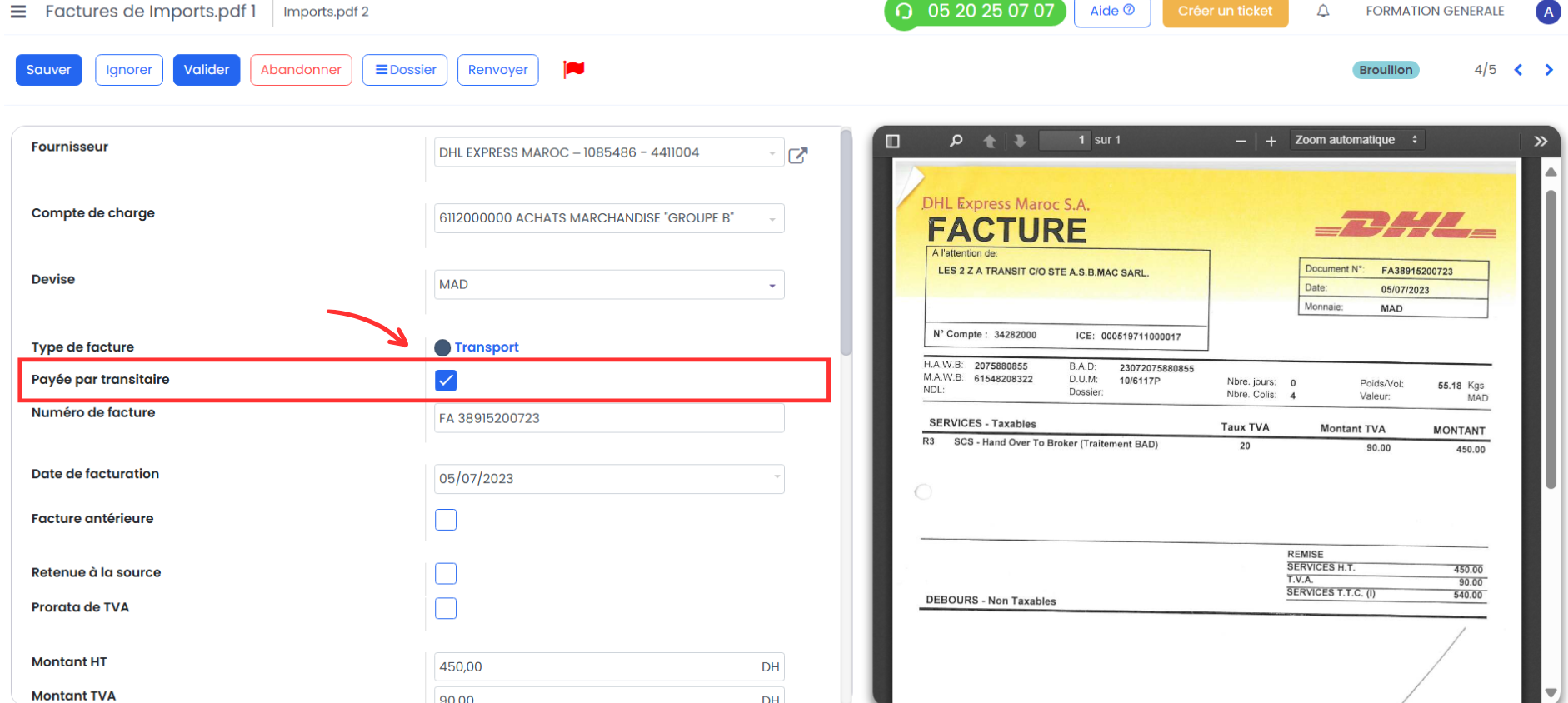 Paiement par transitaire - experio